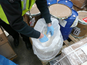 Visual Examples: Solid chemical powder / barrels / Chemicals, solid